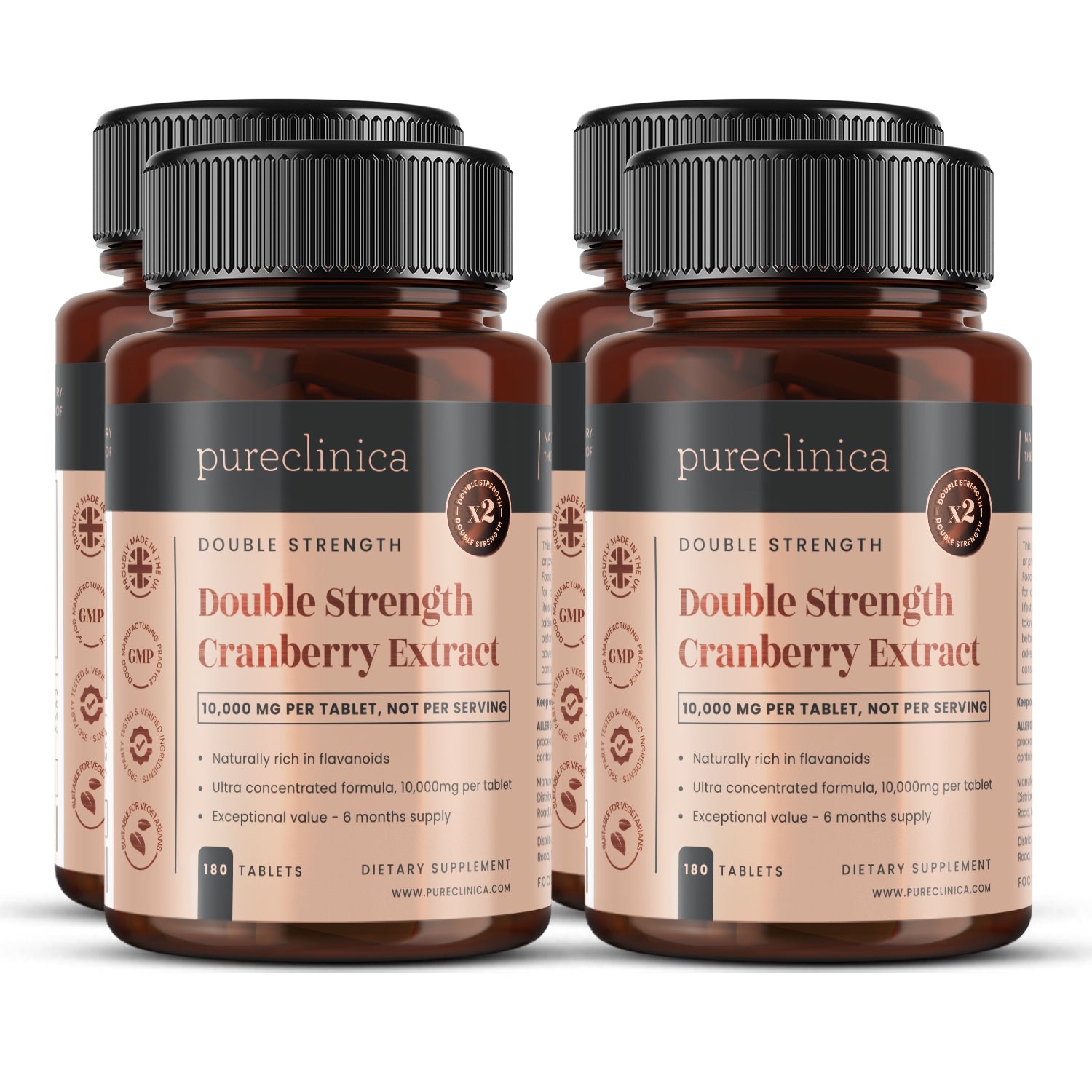 Double Strength Cranberry Extract 10,000mg x 180 Tablets - pureclinica.com