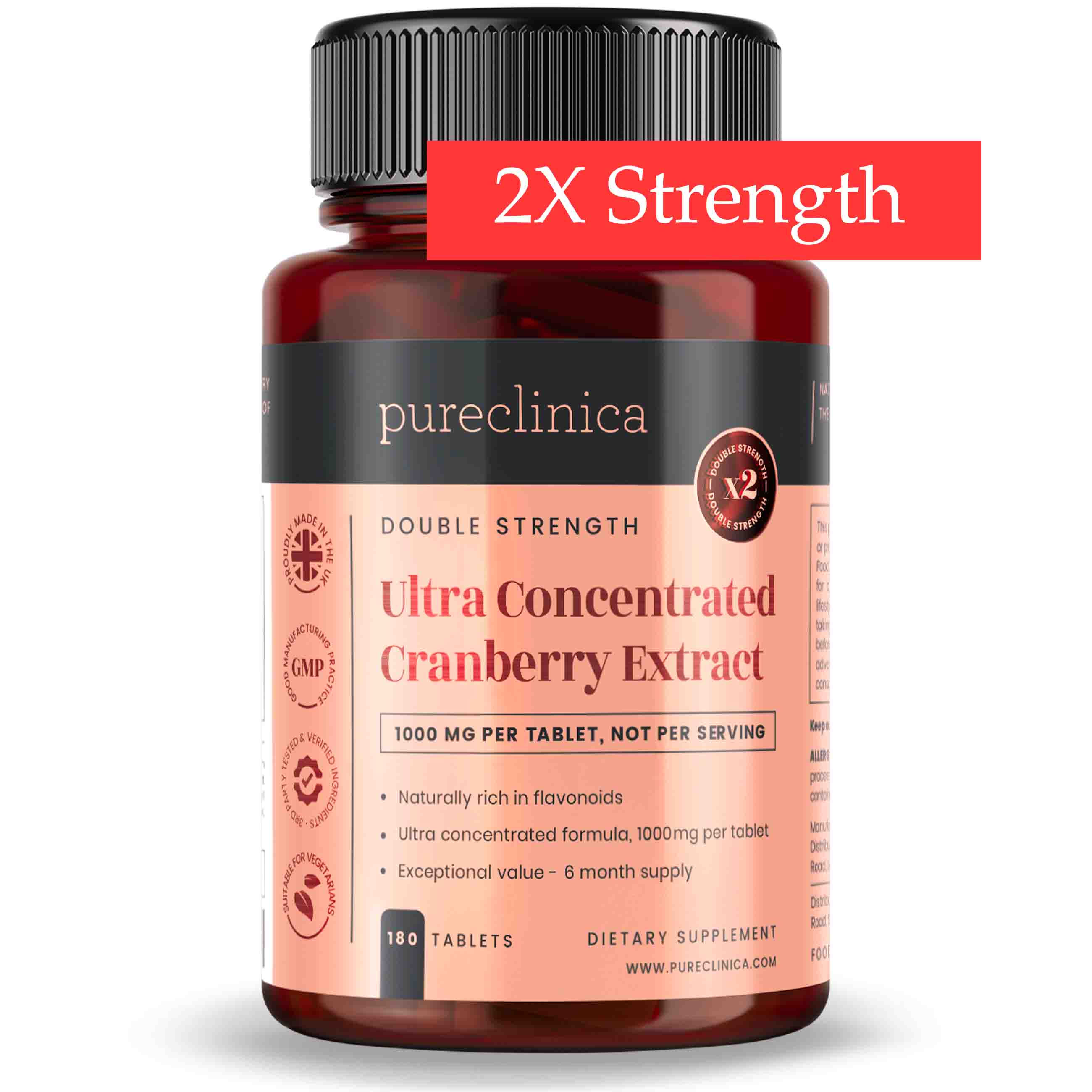 Double Strength Cranberry Extract 10,000mg x 180 Tablets - pureclinica.com