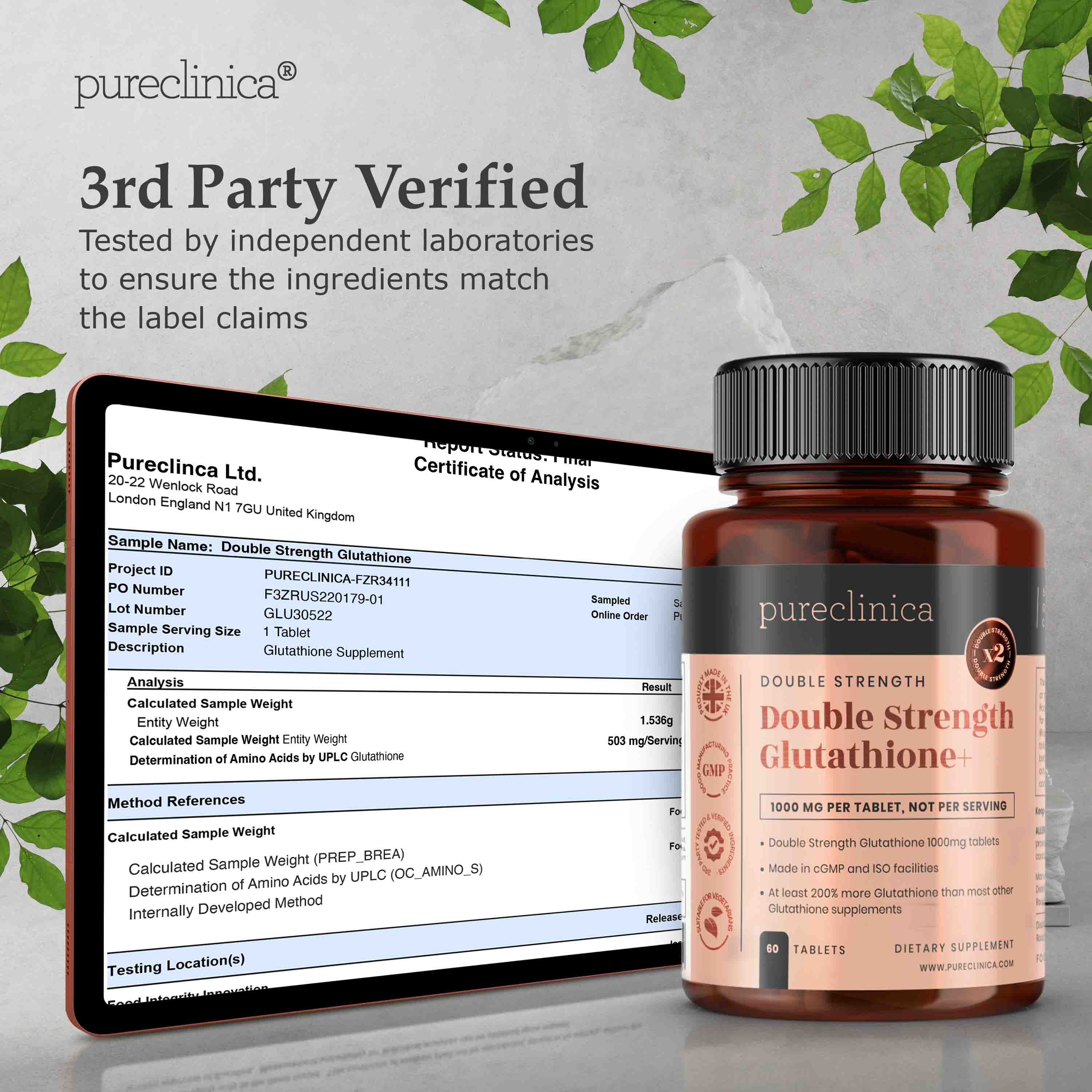 Double strength Glutathione - 1000mg x 60 tablets. 500mg Reduced ...