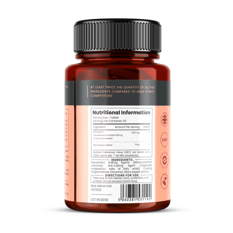 Resveratrol - 90 tablets x 1000mg (standardised to contain 500mg of ...