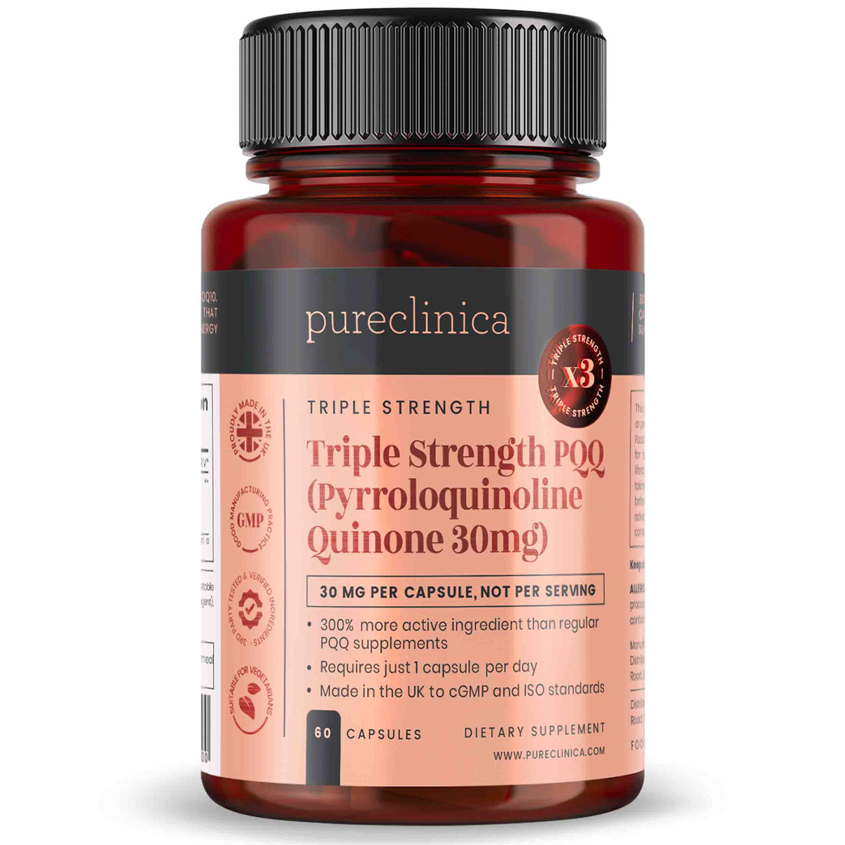 Triple Strength PQQ 30mg x 60 veg caps. Made by advanced fermentation ...
