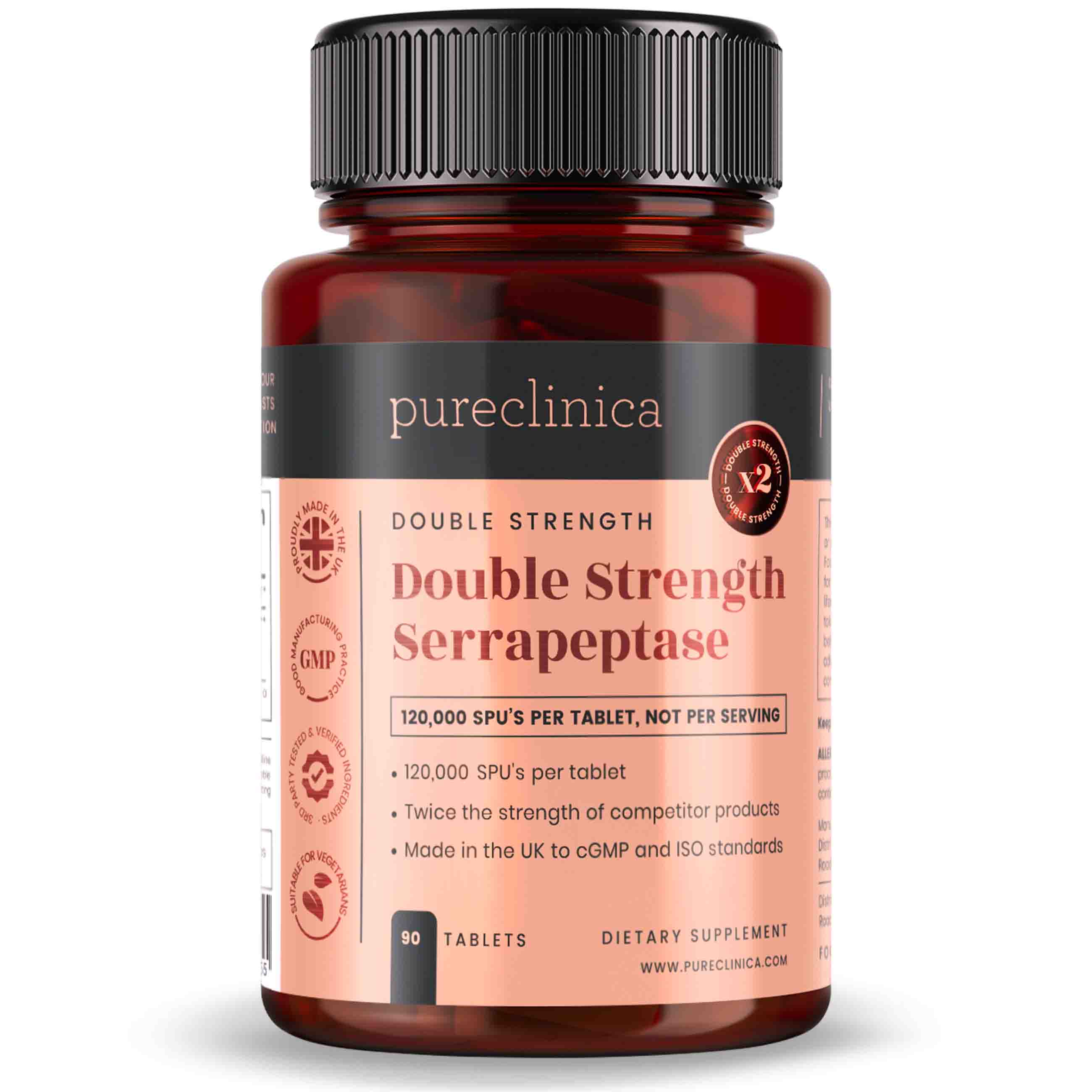 Double Strength Serrapeptase 120,000 SPUs x 90 tablets - pureclinica.com