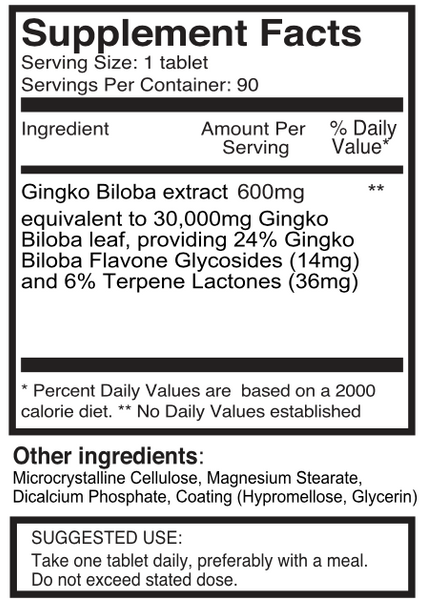 Gingko Biloba 30,000mg x 90 tablets - 5x Strength - pureclinica.com
